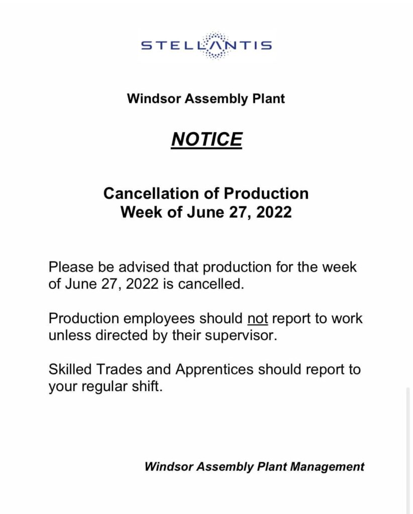 Stellantis Idles Production At The Windsor Assembly Plant Due To Supply ...
