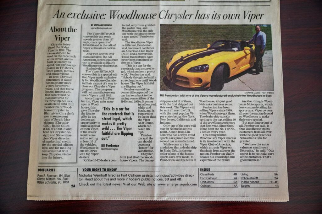 AUCTION: Ultra-Rare 2010 Dodge Viper SRT-10 ACR Roadster in Race Yellow ...
