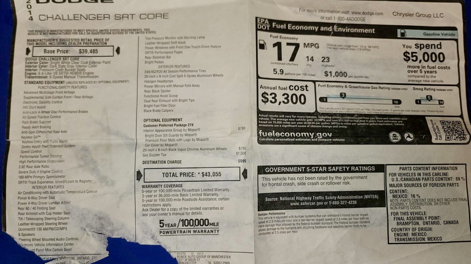 '14 Dodge Challenger SRT392 Core Muscle Car with Low Mileage