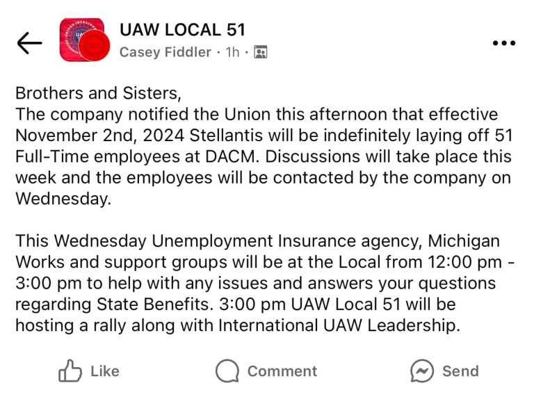 Stellantis to Lay Off 51 Workers at Mack Assembly Plant